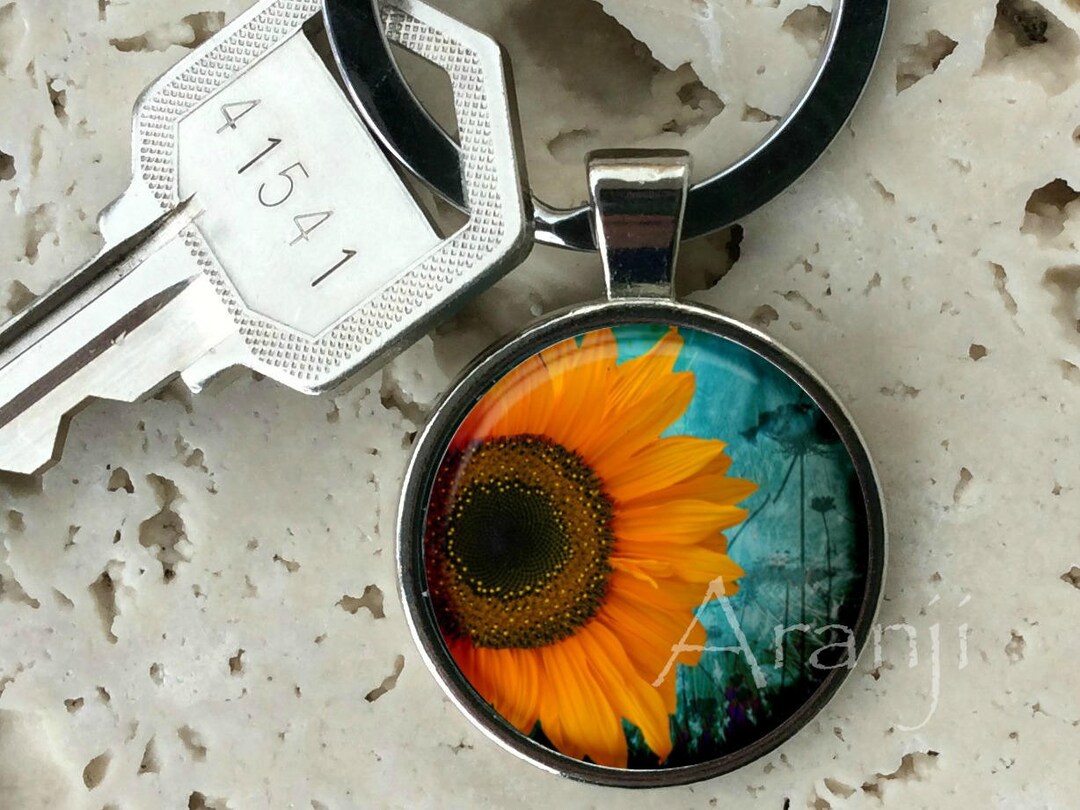 Sunflower Keychain, Key Chain, Key Ring, Key Fob, Sunflower Keychain ...