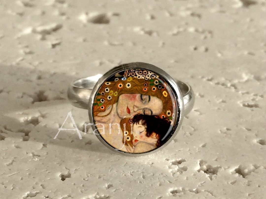 Klimt Three Ages of Women Ring, Mother and Child Adjustable Stainless ...