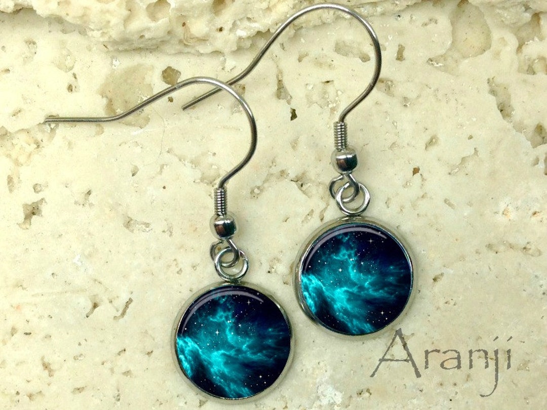 Turquoise Nebula Earrings, Blue Nebula Earrings, Nebula Drop Earrings ...