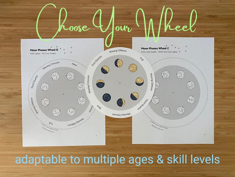 Moon Phases Wheel: Black & White Printable With Eclipse Fold-out - Etsy