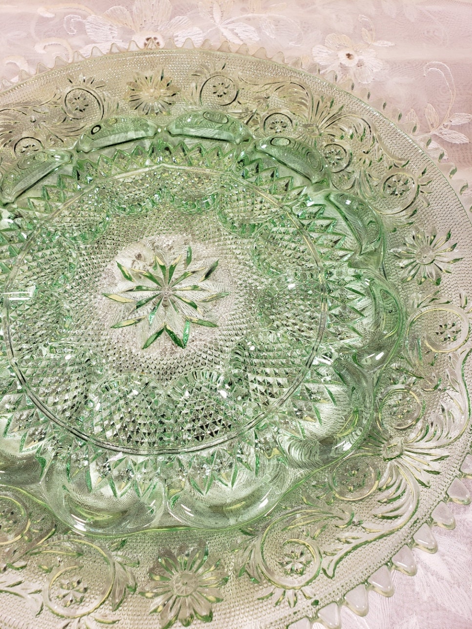 Vintage Tiara Indiana Glass Chantilly Green Sandwich 12 Inch Deviled ...