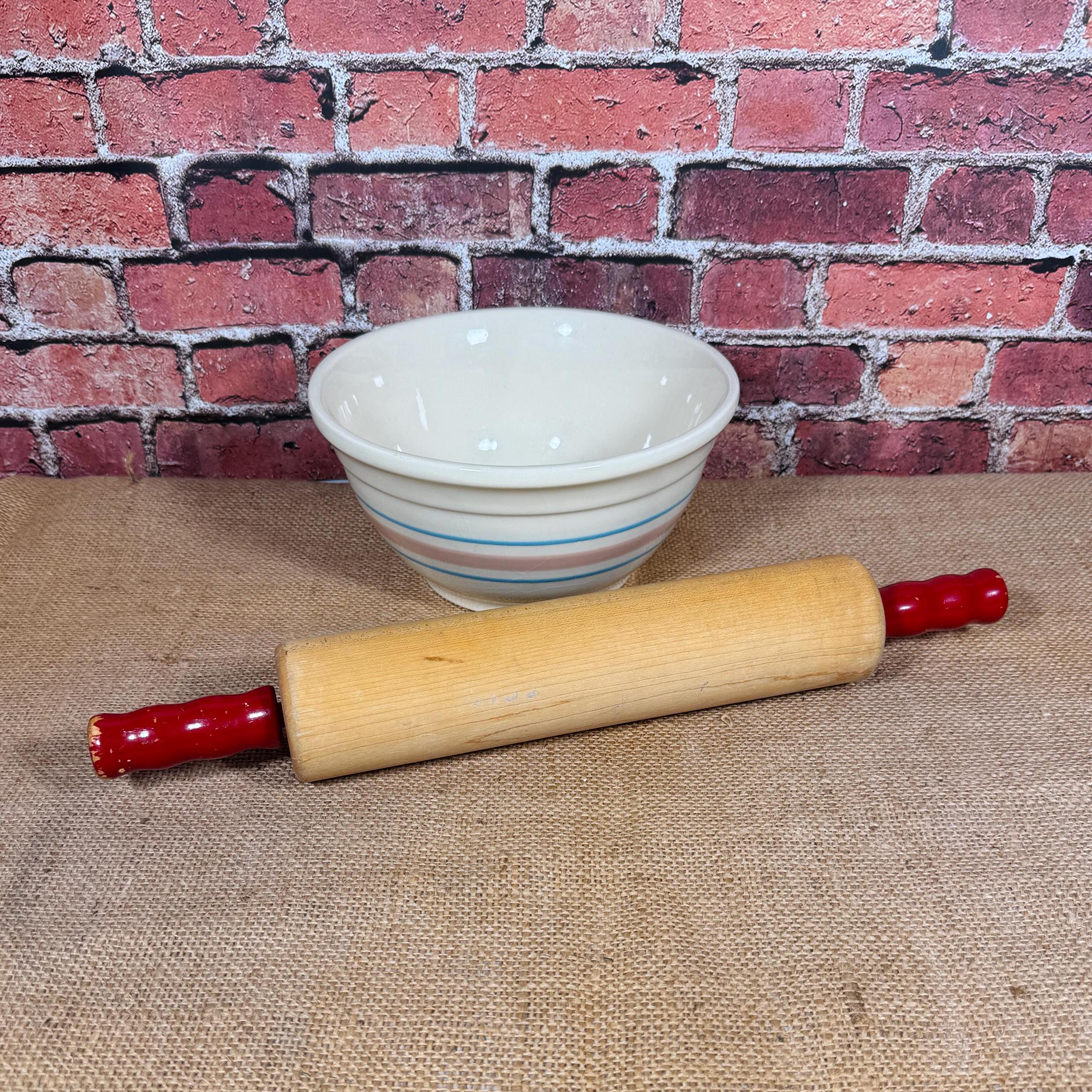 Vintage Wooden Rolling Pin Red Handles 16 Inches Long - Rustic ...