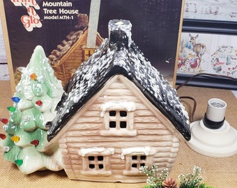 Trim'n Glo Lighted Ceramic Mountain Tree House by Marcia Ceramics North ...