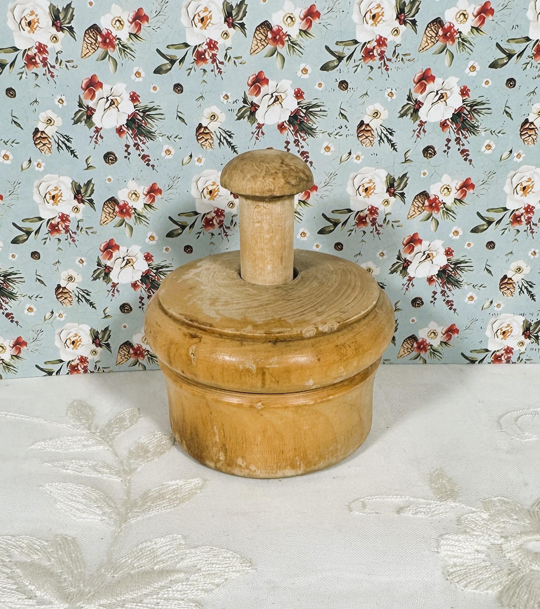 Antique Primitive Round Cow & Wheat Wood Plunger BUTTER MOLD PRESS ...