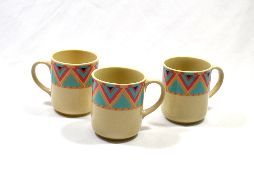 Vintage Sango Zuni Stoneware Coffee Mugs - Southwestern Pastel Set - Etsy