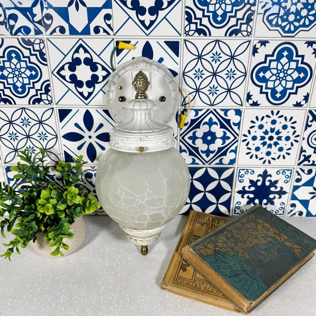 Vintage Hollywood Regency Wall Sconce: Satin Crackle Glass Globe ...