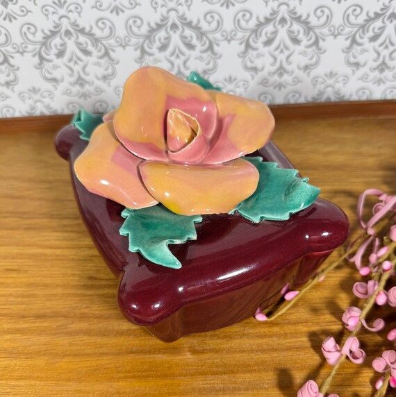 Vintage Johannes Braham Pottery Trinket Box: Burgundy… - Gem