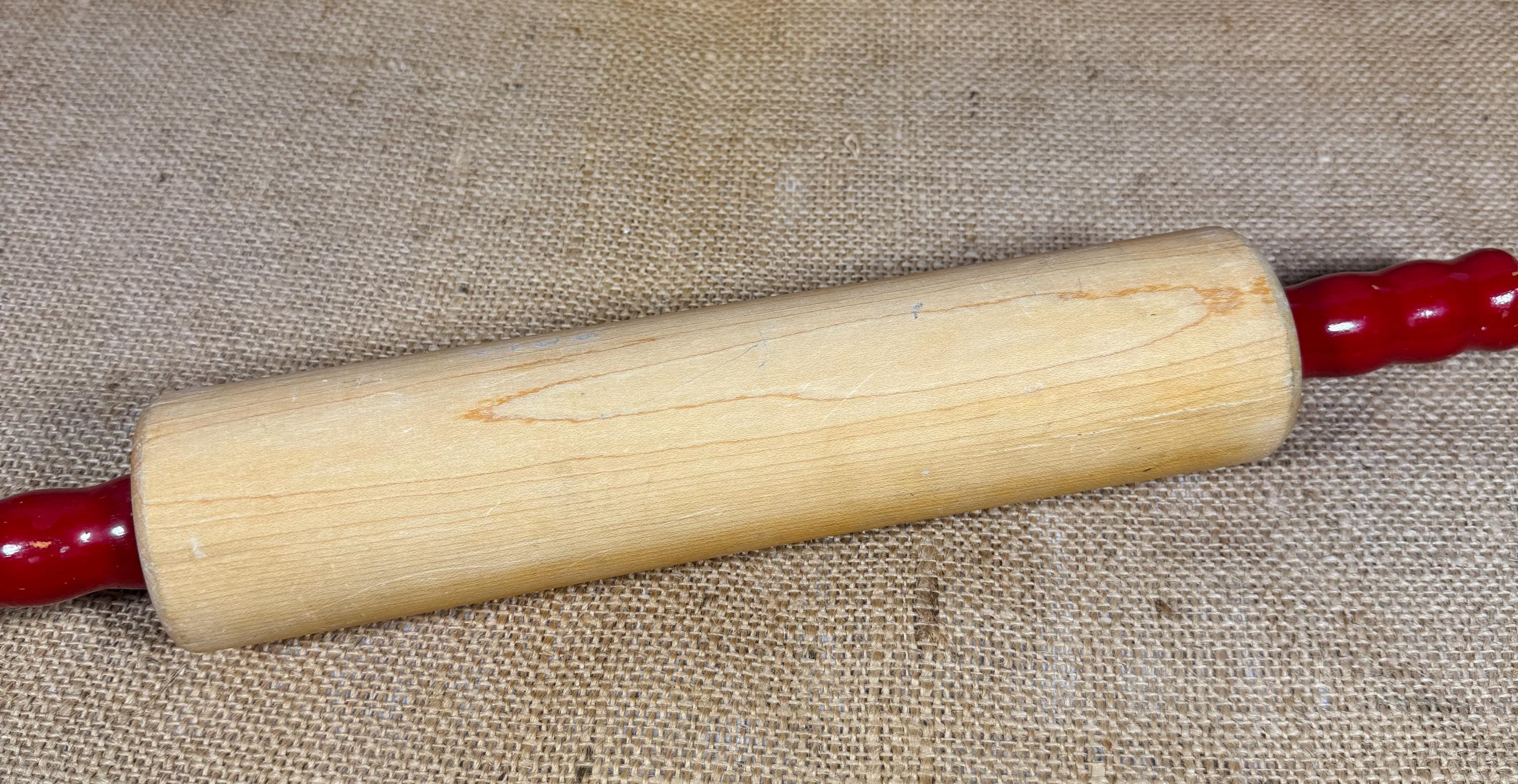 Vintage Wooden Rolling Pin Red Handles 16 Inches Long - Rustic ...