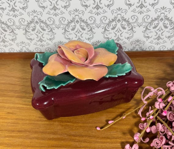 Vintage Johannes Braham Pottery Trinket Box: Burgundy… - Gem