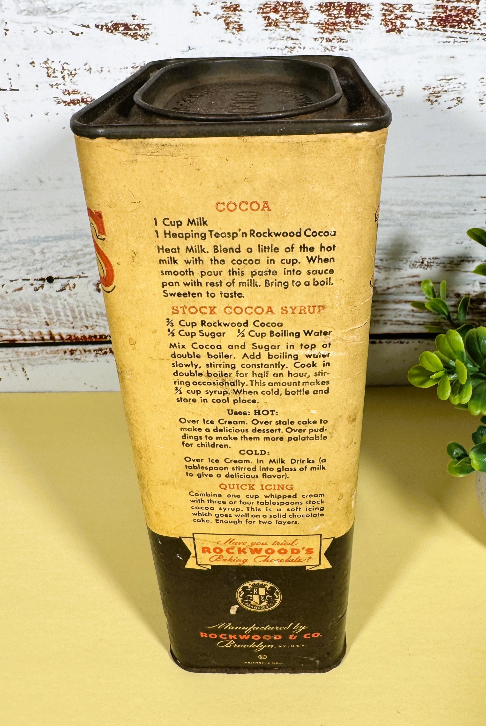 Vintage 2 LB Rockwood's Pure Cocoa Cardboard & Paper Label Tin - 1930's ...