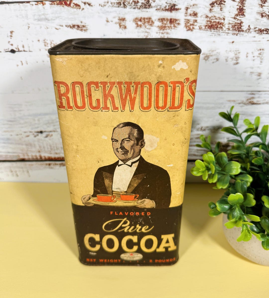 Vintage 2 LB Rockwood's Pure Cocoa Cardboard & Paper Label Tin - 1930's ...