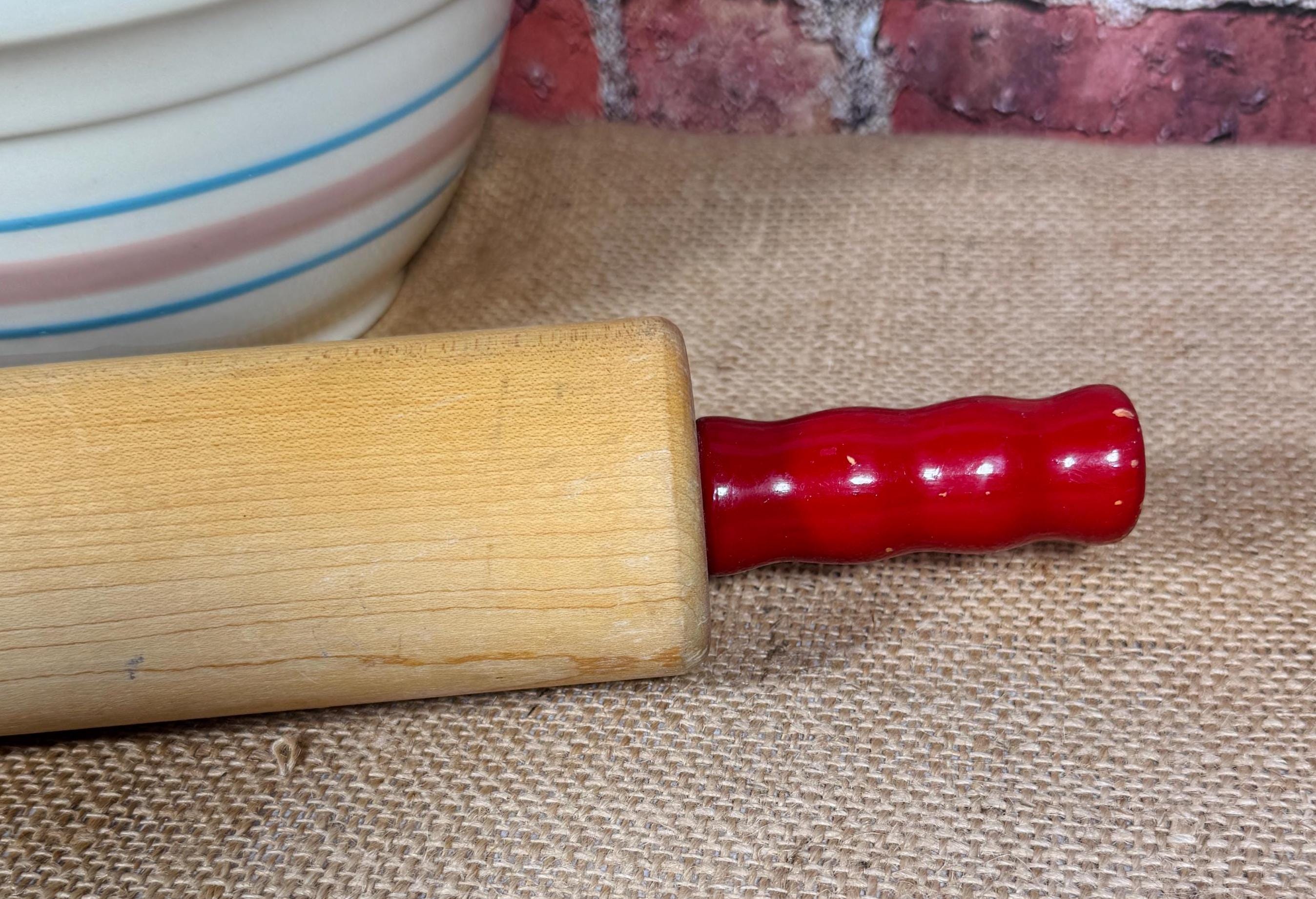 Vintage Wooden Rolling Pin Red Handles 16 Inches Long - Rustic ...