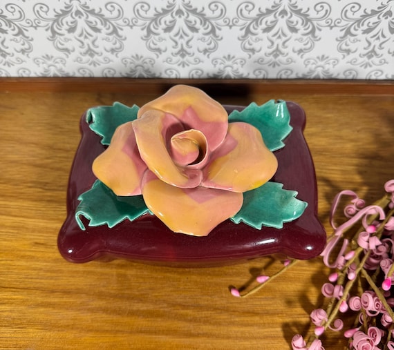 Vintage Johannes Braham Pottery Trinket Box: Burgundy… - Gem