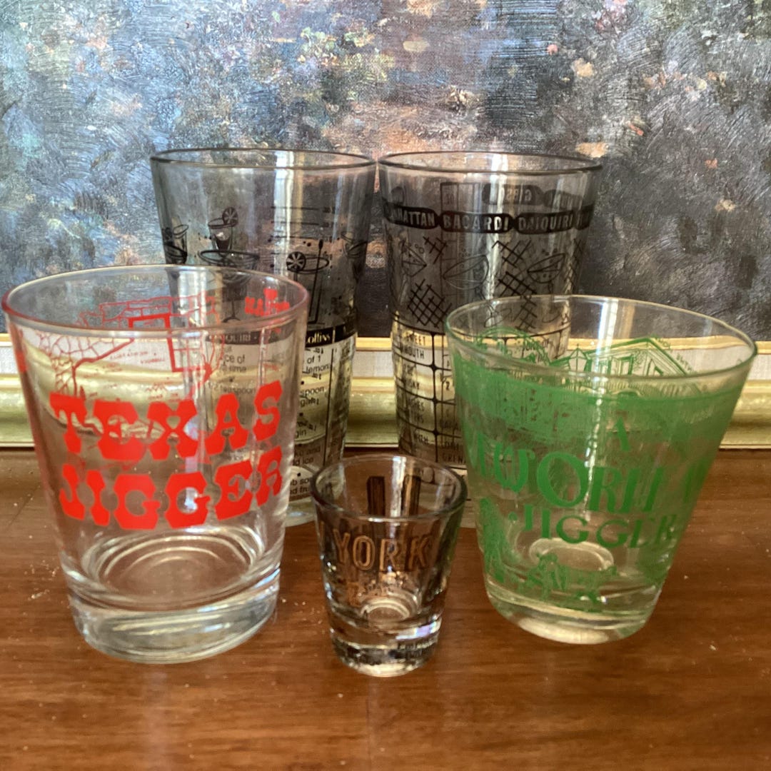 Vintage Barware Cocktail Mixing Glasses Texas Jigger Shot Glass New ...
