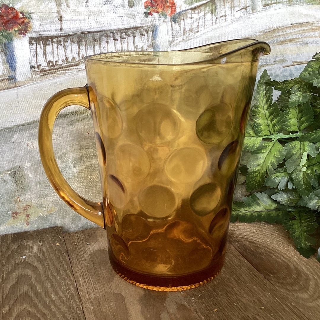 Vintage Hazel Atlas Water Pitcher Amber Gold Pressed Glass MCM Beverage ...