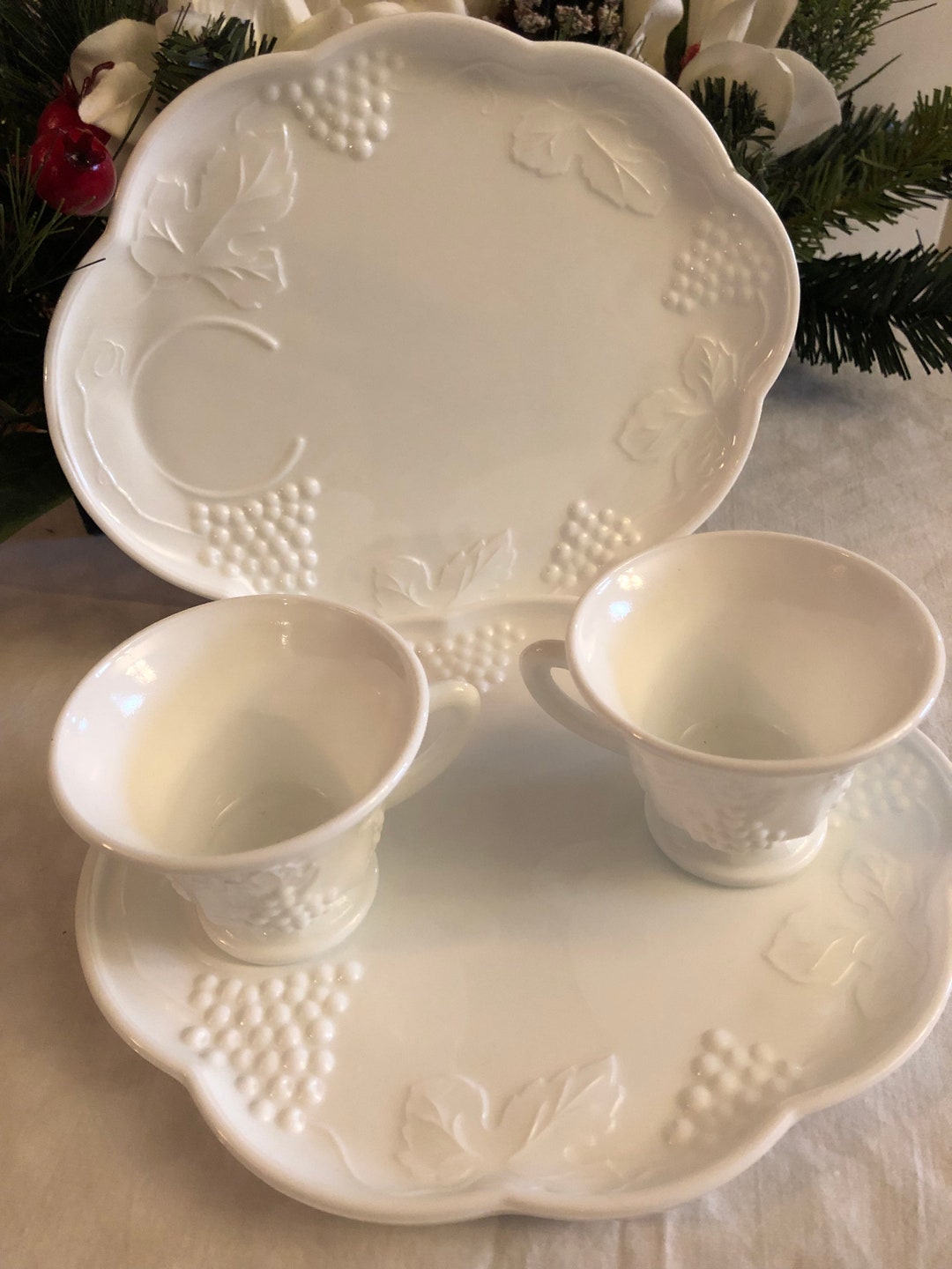 Vintage Colony Glass Harvest Milk Glass Snack Set of 2 - Etsy