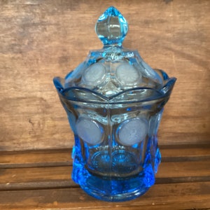 Fostoria Blue Coin Candy Jar Vintage Blue Glass Lidded Jar - Etsy