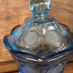 Fostoria Blue Coin Candy Jar Vintage Blue Glass Lidded Jar - Etsy