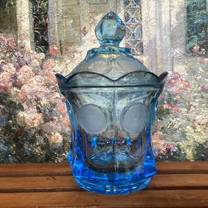 Fostoria Blue Coin Candy Jar Vintage Blue Glass Lidded Jar - Etsy