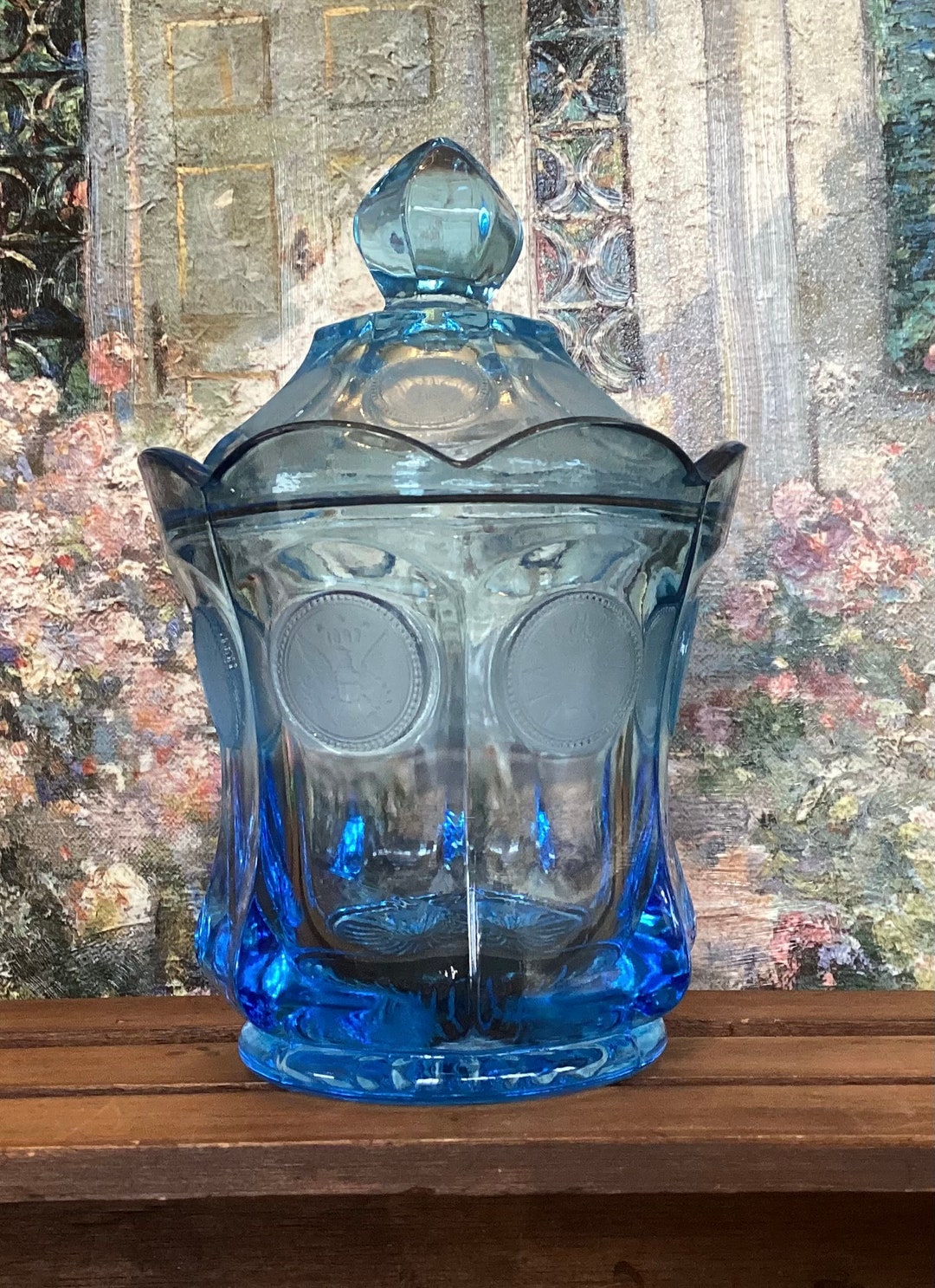Fostoria Blue Coin Candy Jar Vintage Blue Glass Lidded Jar - Etsy
