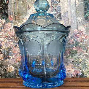 Fostoria Blue Coin Candy Jar Vintage Blue Glass Lidded Jar - Etsy