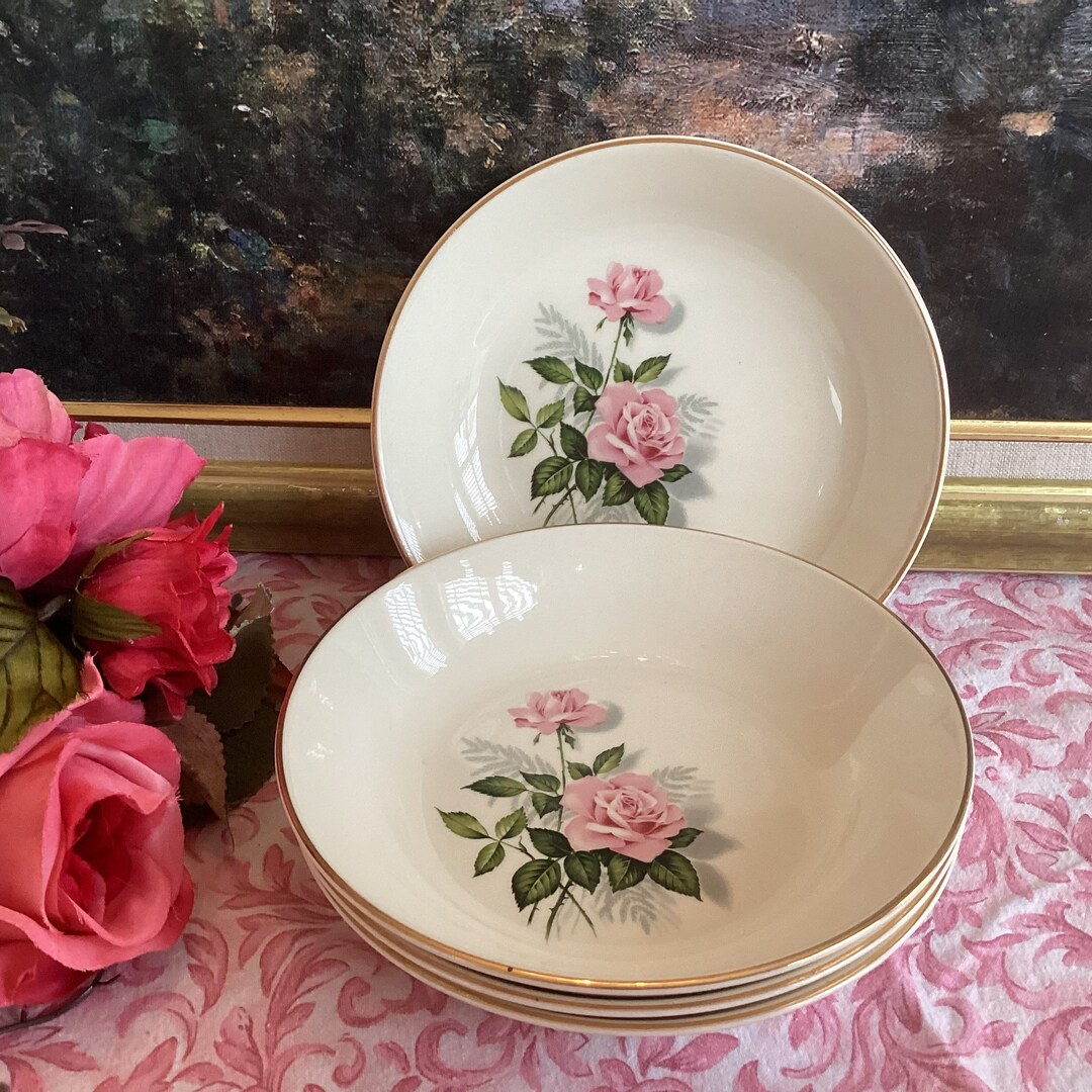Vintage Taylor Smith Taylor Summer Rose China Set of 4 Coupe Bowls Mid ...
