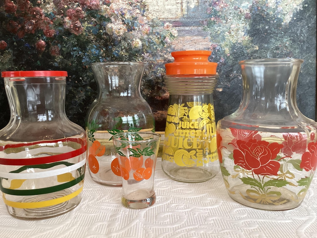 Vintage Glass Juice Carafes 1 & 1 1/2 Quart Beverage Containers Anchor ...