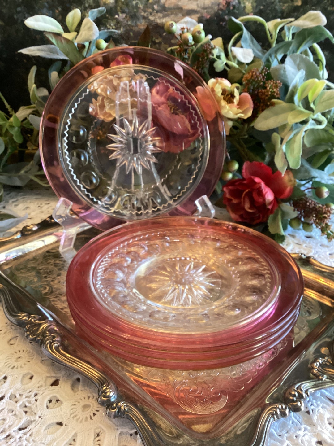 Vintage Tiffin Glass Cranberry Flashed Glass Salad Plates Set of 4 - Etsy