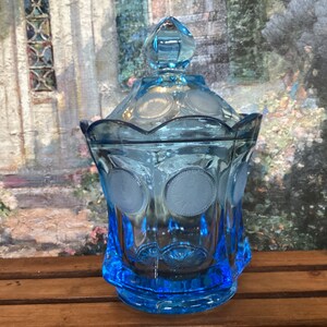 Fostoria Blue Coin Candy Jar Vintage Blue Glass Lidded Jar - Etsy