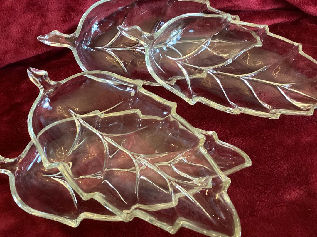 Vintage Clear Glass Leaf Dishes Relish Dish Hazel Atlas Mid Century ...
