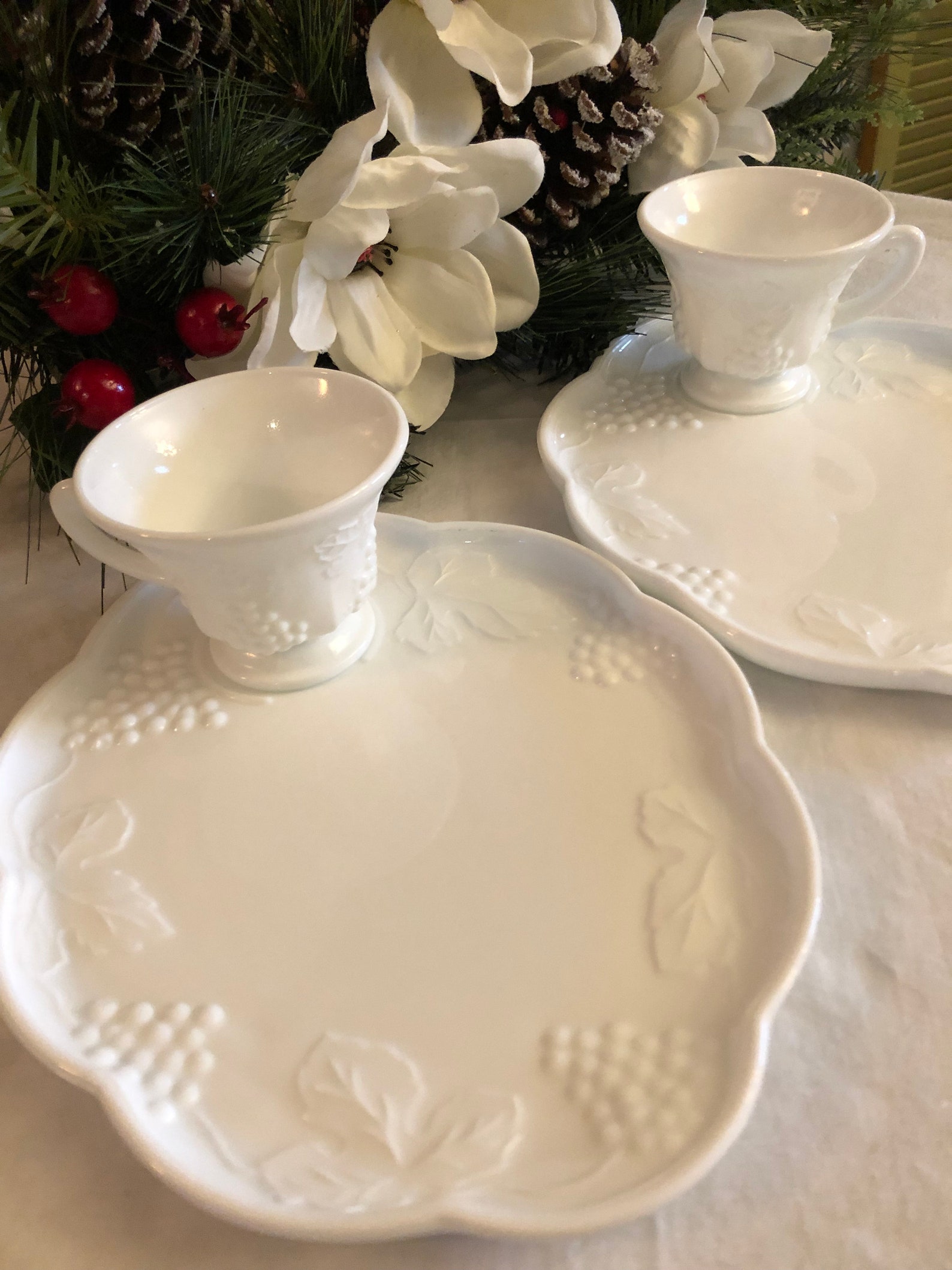 Vintage Colony Glass Harvest Milk Glass Snack Set of 2 - Etsy