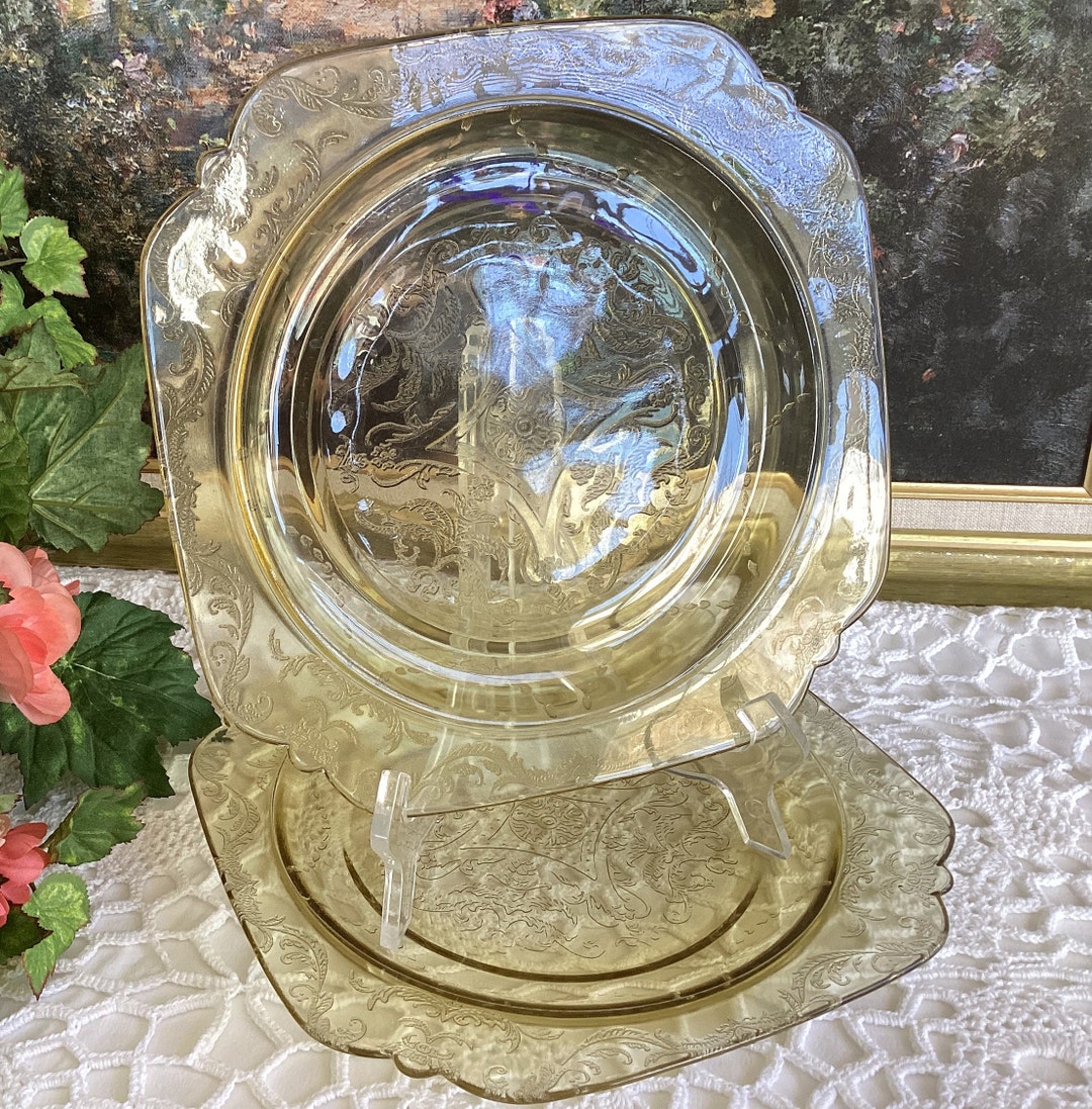 Vintage Indiana Glass Dinner Plates Recollections Madrid Gold/ Yellow ...