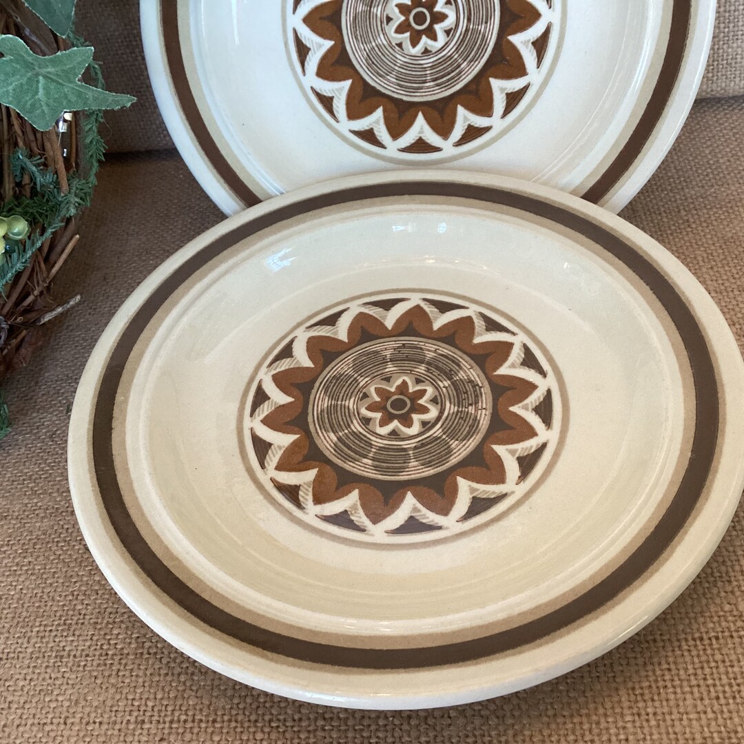 Vintage Royal China Aztec Bread Plates: Boho Geometric Stoneware, Set ...