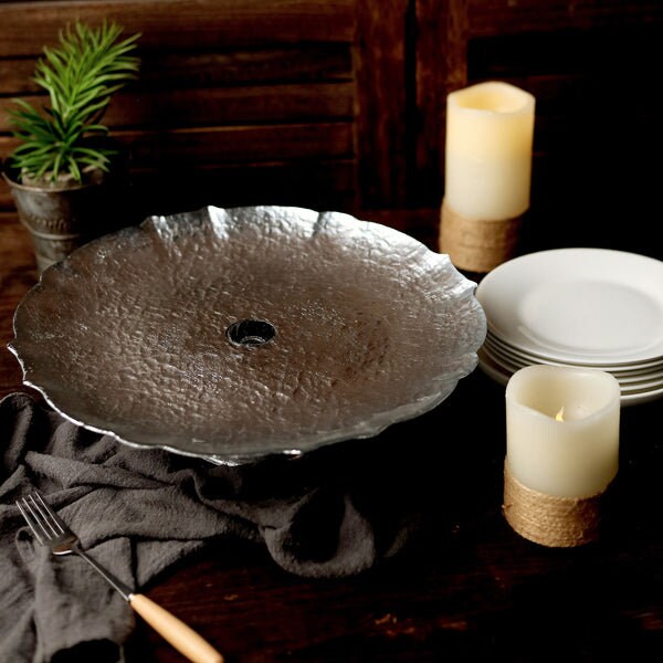 14 Pedestal Silver Glass Cake Stand Riser With Wavy | Etsy