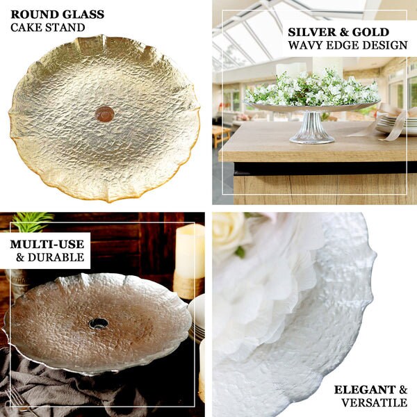 14 Pedestal Silver Glass Cake Stand Riser With Wavy | Etsy