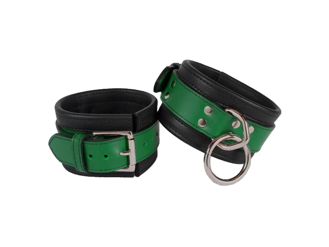 Ankle Cuffs Green and Black Leather Restraints (LB314GN) - Etsy