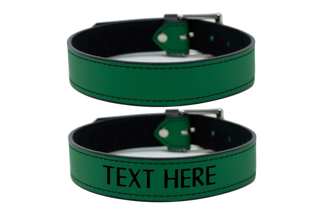 Personalized Text Collar Green Leather - Etsy