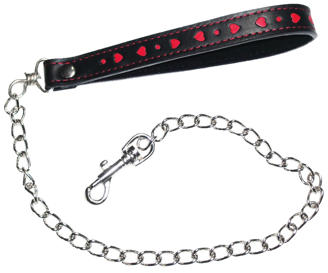 Valentines Leather Leash 24" Leather and Chain Leash Black With Red ...