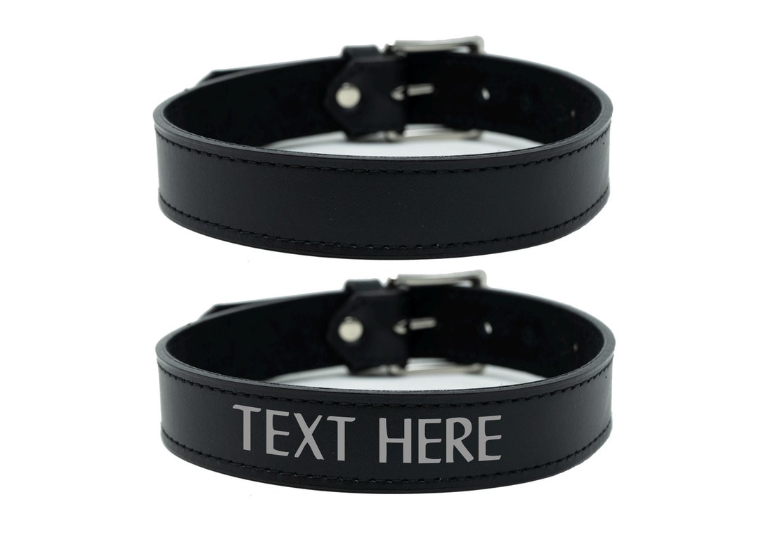Personalized Text Collar Black Leather - Etsy