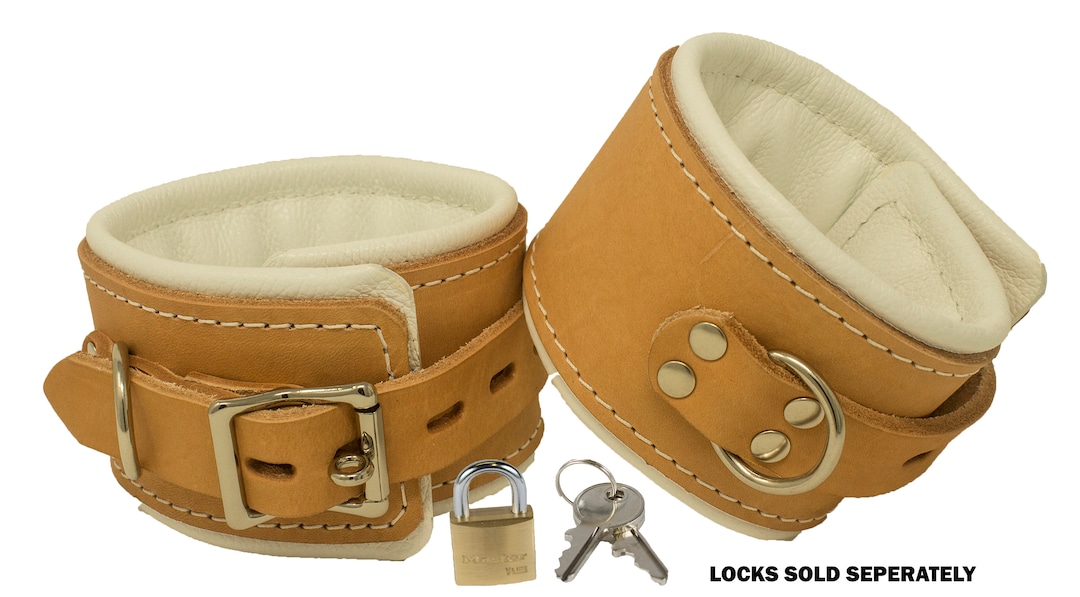 Padded Locking Ankle Cuffs Thick Hospital Style Tan/white Leather ...