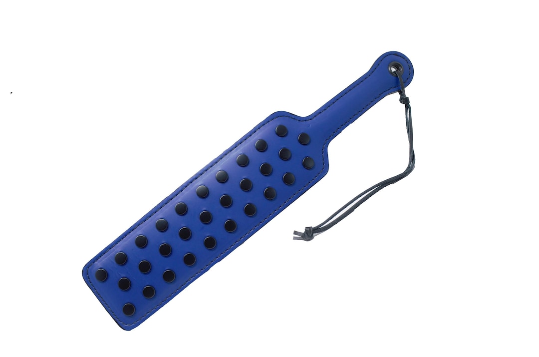 Heavy Duty Black Studded Blue Leather Bondage Paddle BDSM Kink ...