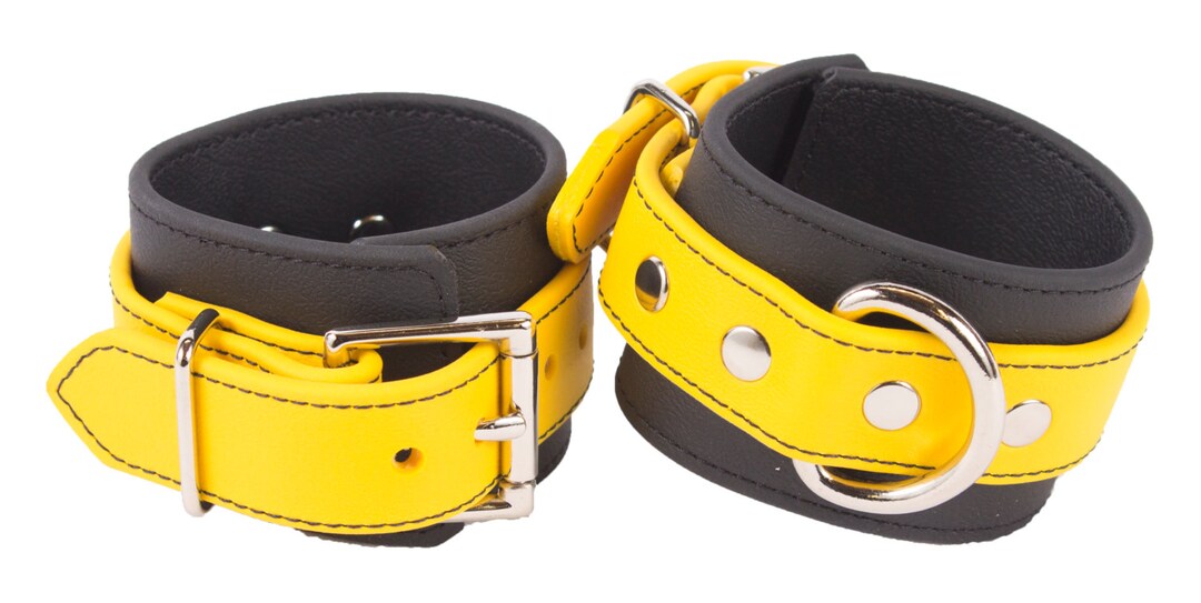 Rubber Wrist Cuffs Yellow and Black Biothane Restraints (LBRB313YL ...