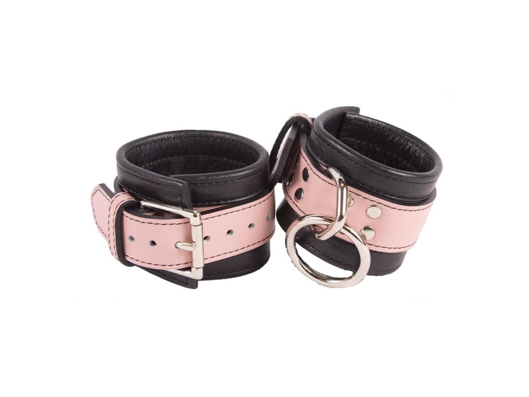 Wrist Cuffs Light Pink and Black Leather Handcuffs (LB313LPK) - Etsy