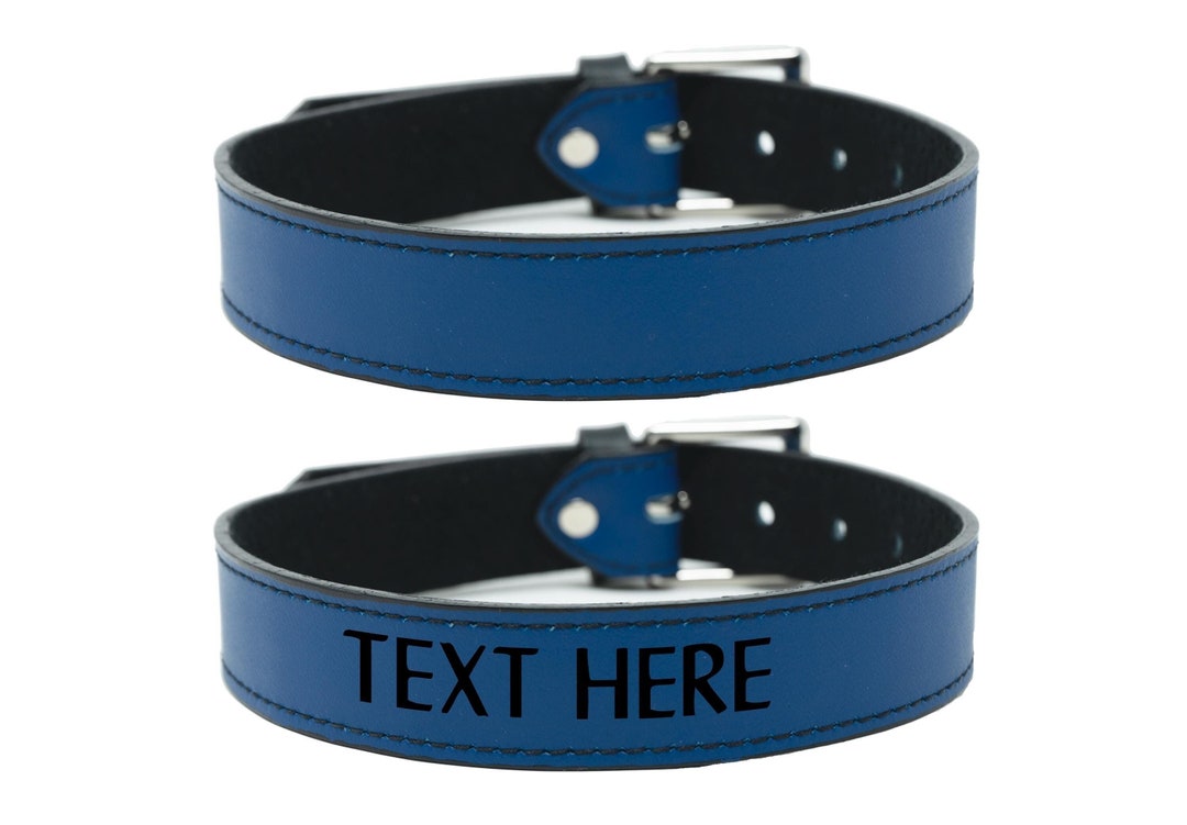 Personalized Text Collar Blue Leather - Etsy