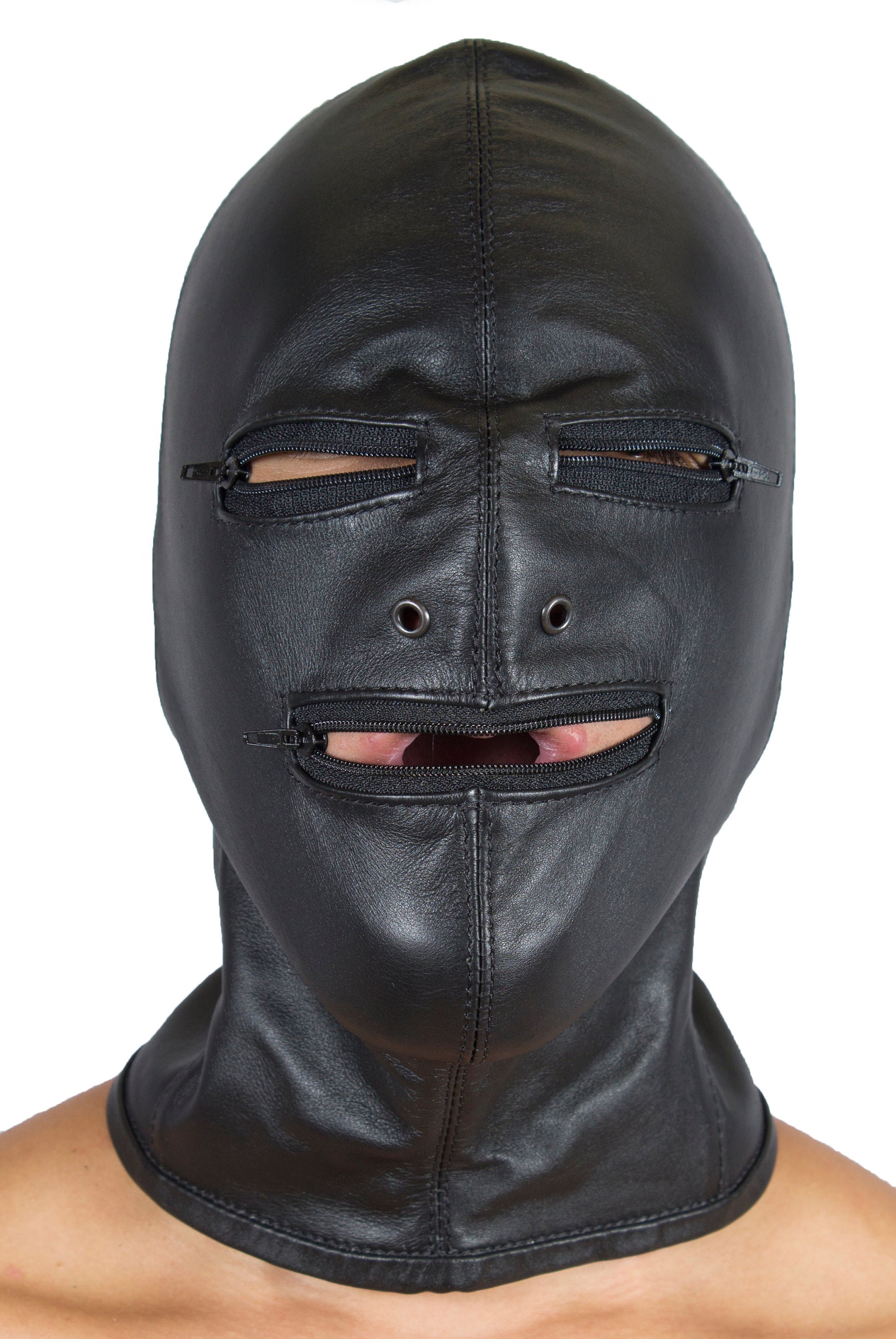 Bondage Gimp Hood Black Leather With Zipper Eye and Mouth and - Etsy UK