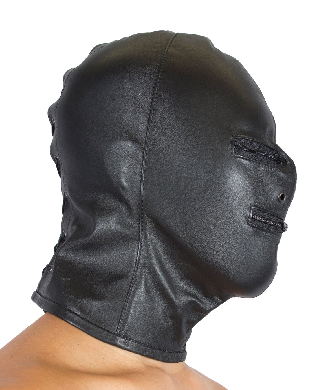 Bondage Gimp Hood Black Leather With Zipper Eye and Mouth and - Etsy UK