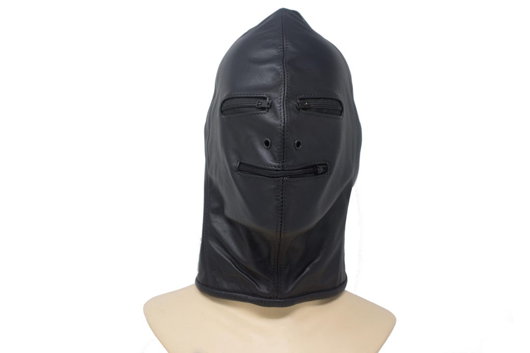 Bondage Gimp Hood Black Leather With Zipper Eye and Mouth and Lace up ...