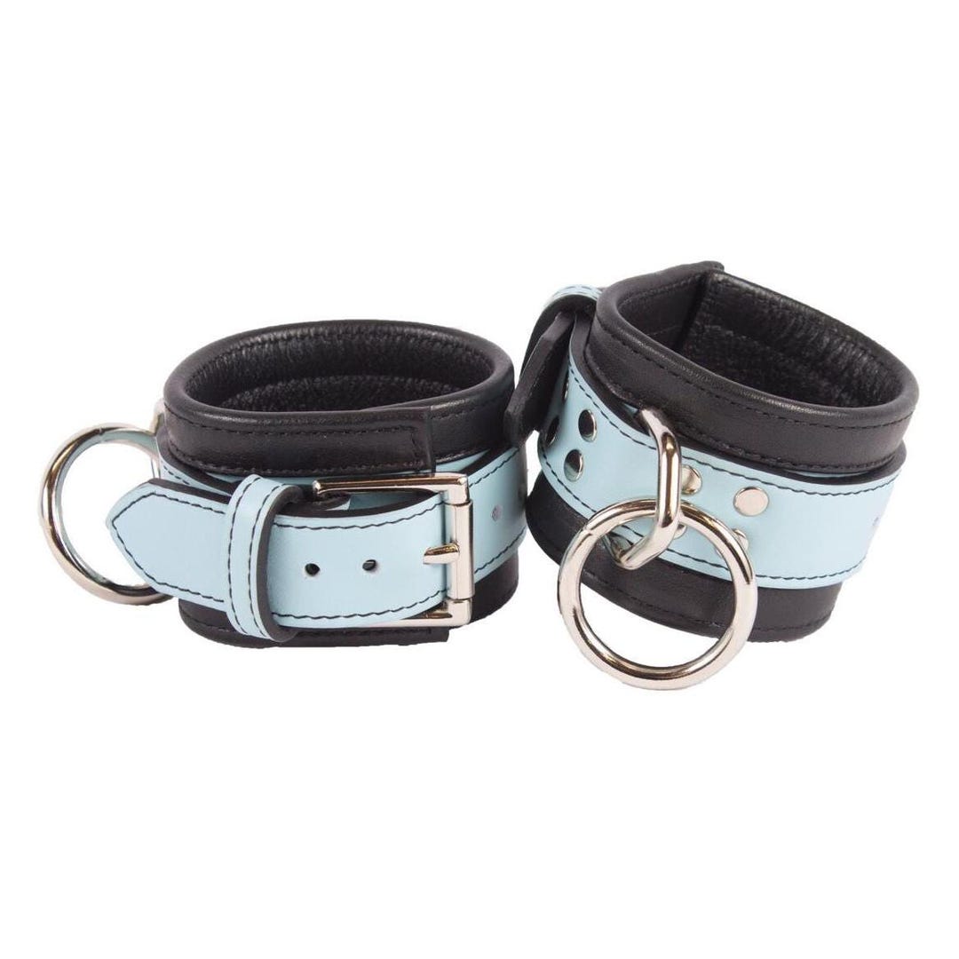 Wrist Cuffs Light Blue and Black Leather Handcuffs (LB313LBL) - Etsy