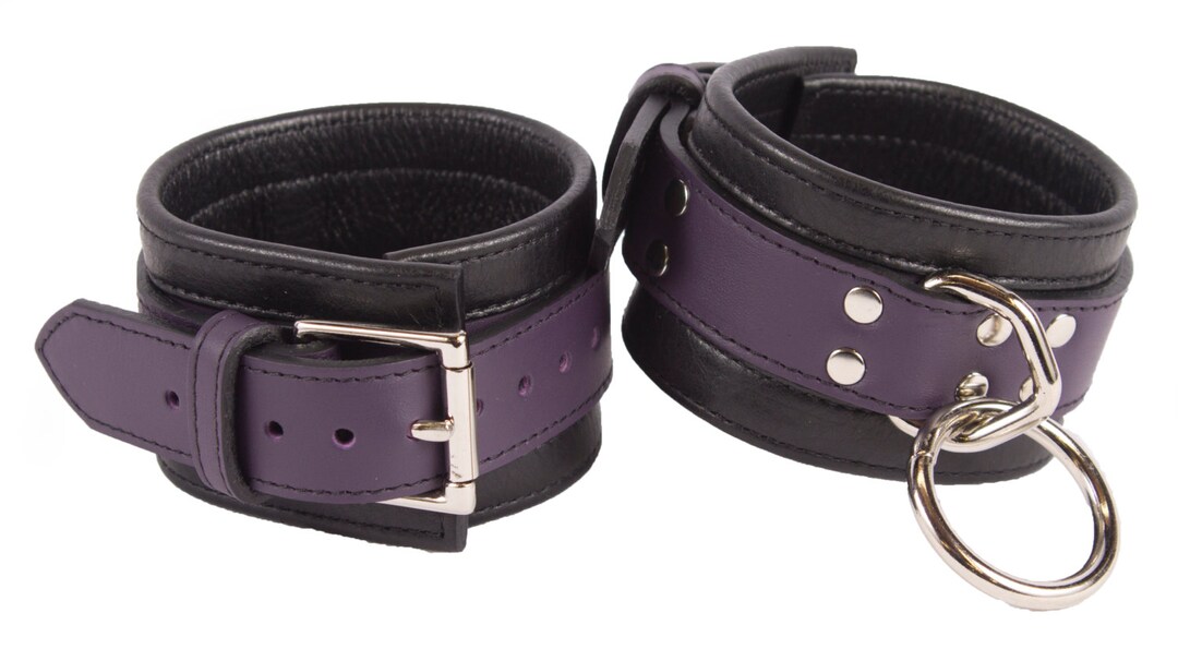 Ankle Cuffs Purple and Black Leather Restraints (LB314PR) - Etsy