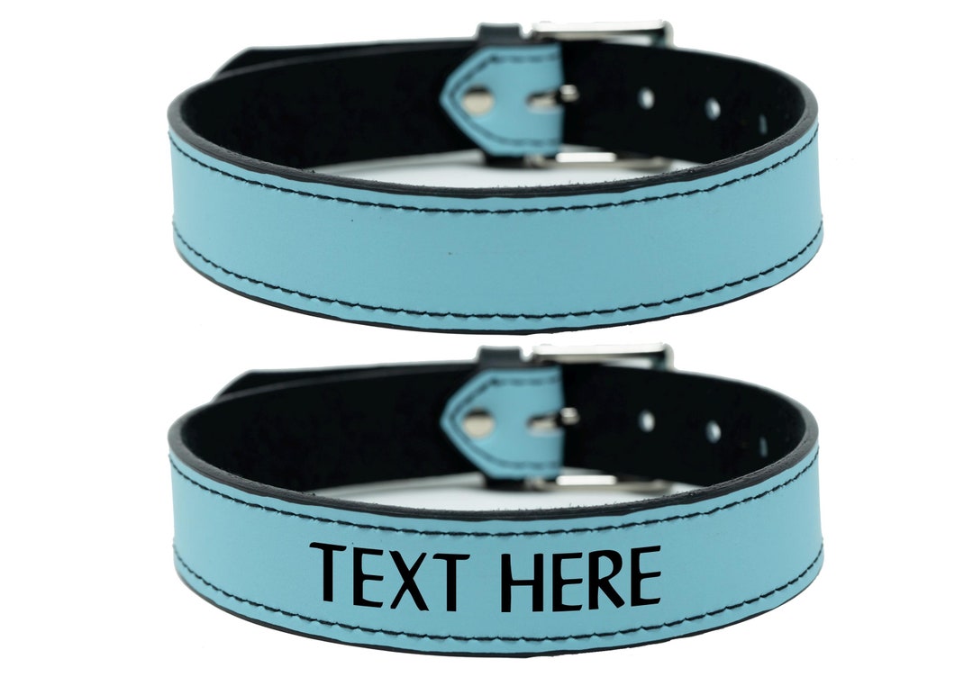 Personalized Text Collar Light Blue Leather - Etsy